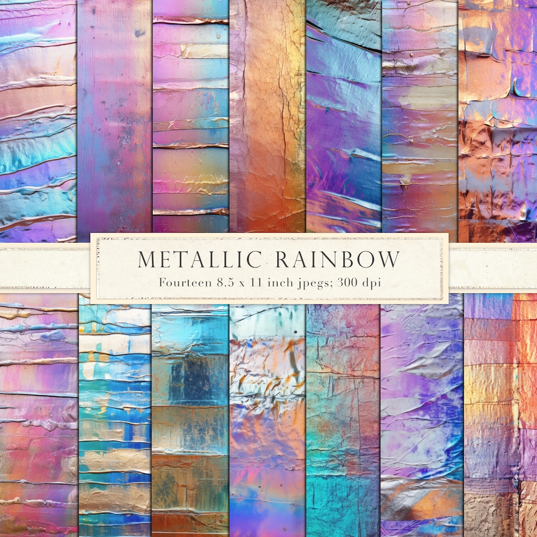 Metallic Rainbow Digital Paper, Rainbow Metal, Rainbow Foil, Grunge ...