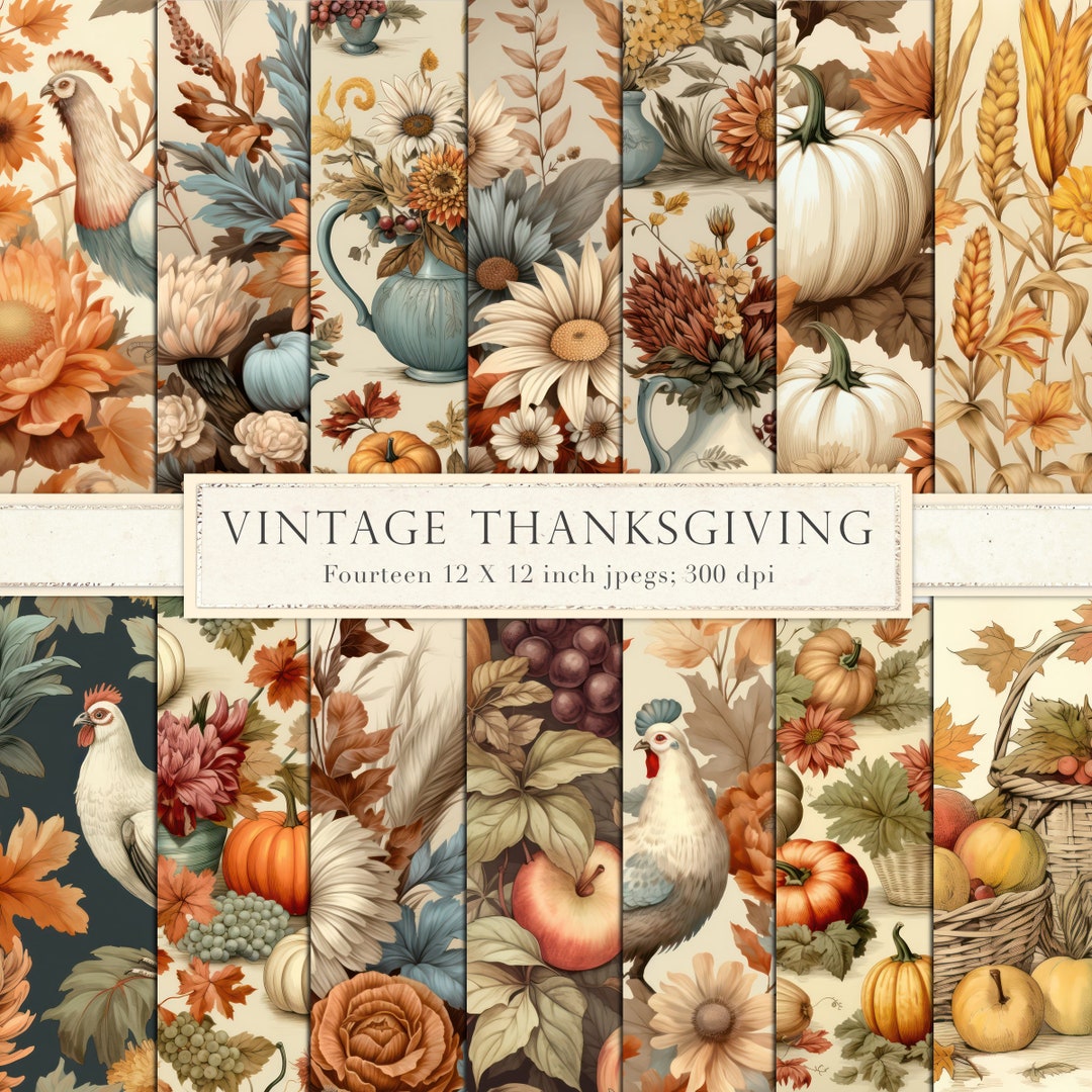 Vintage Thanksgiving Digital Paper, Vintage Thanksgiving Scrapbook ...