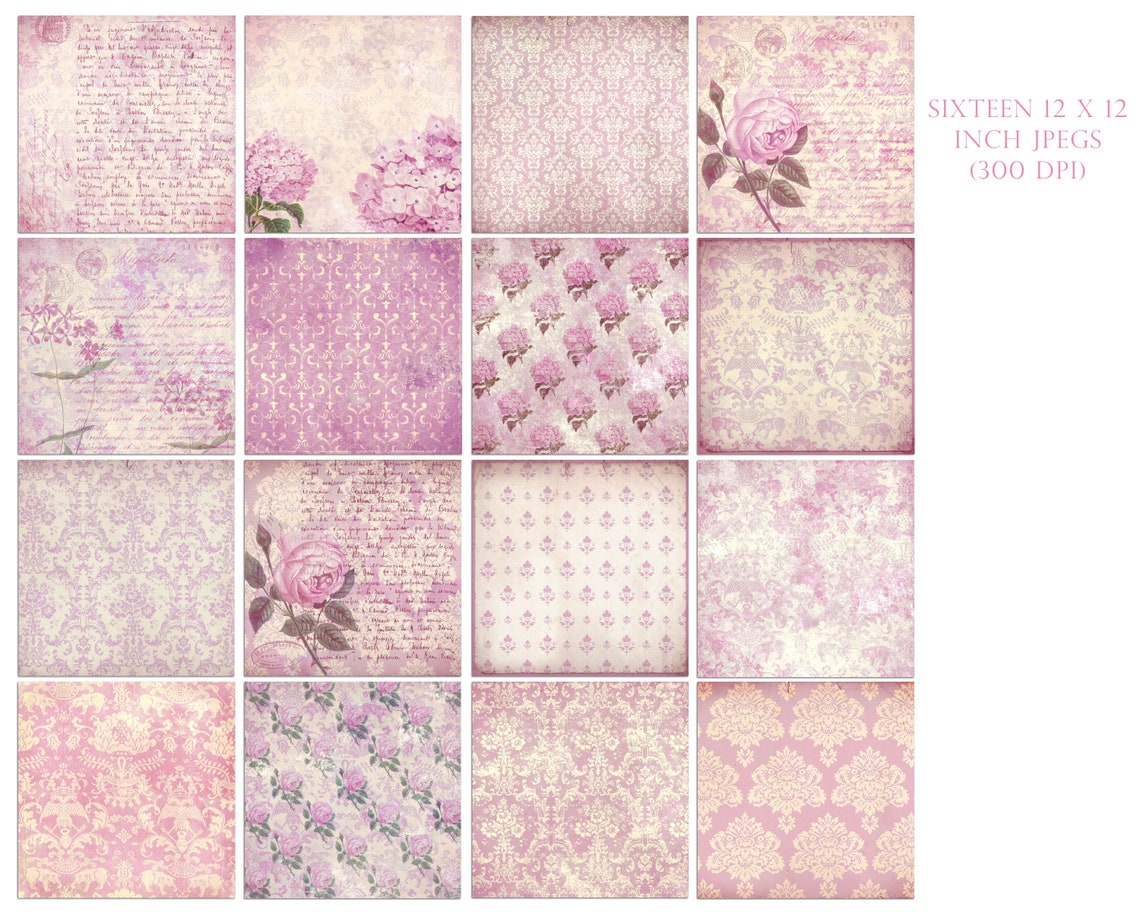Pink ephemera digital paper vintage pink scrapbook paper | Etsy