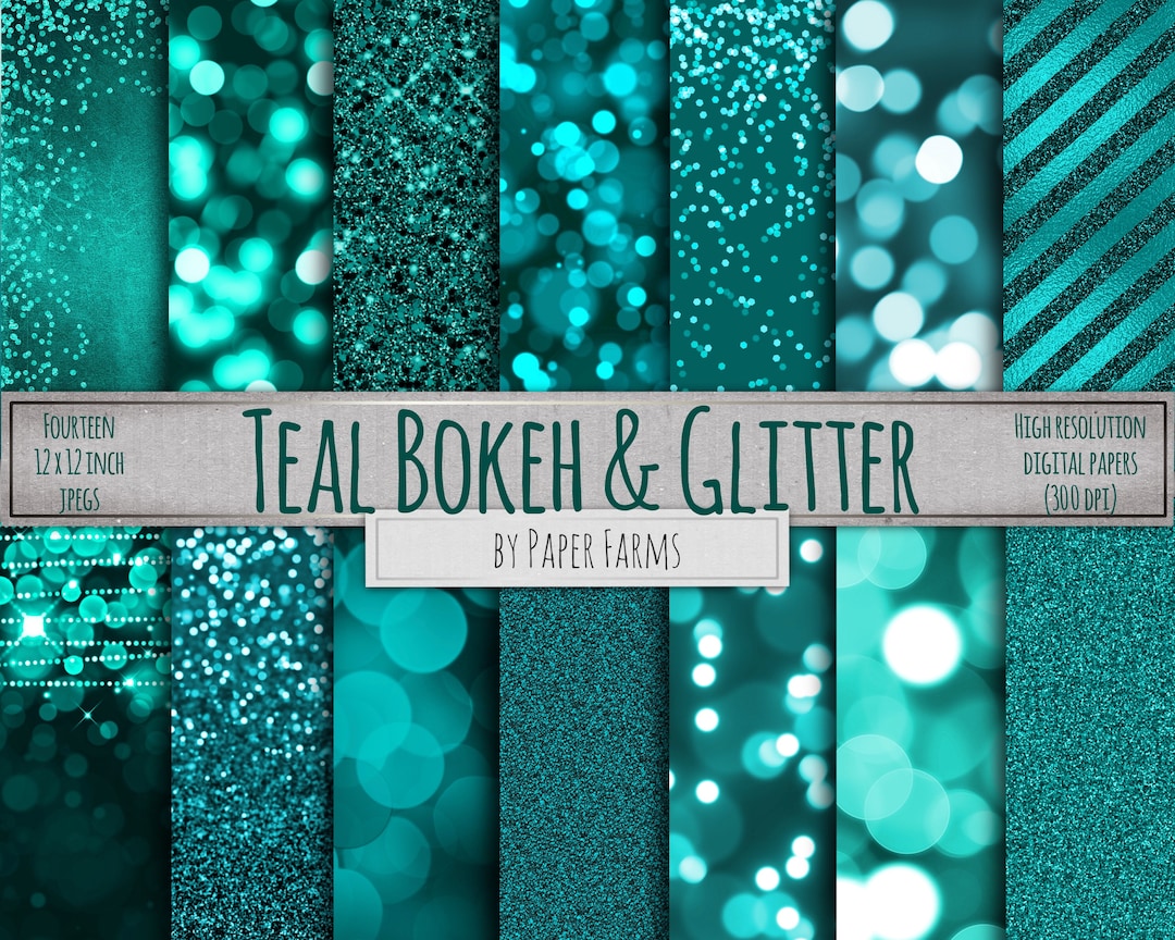 Teal Bokeh Digital Paper, Teal Glitter Digital Paper, Glitter and Bokeh ...