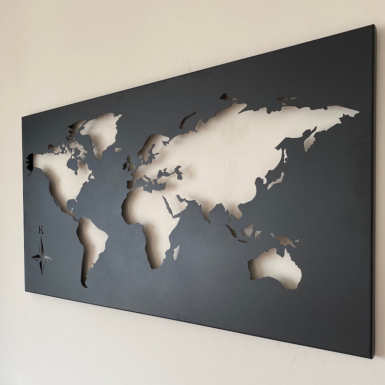 Metal Wall Art Metal World Map Continents Interior Metal - Etsy