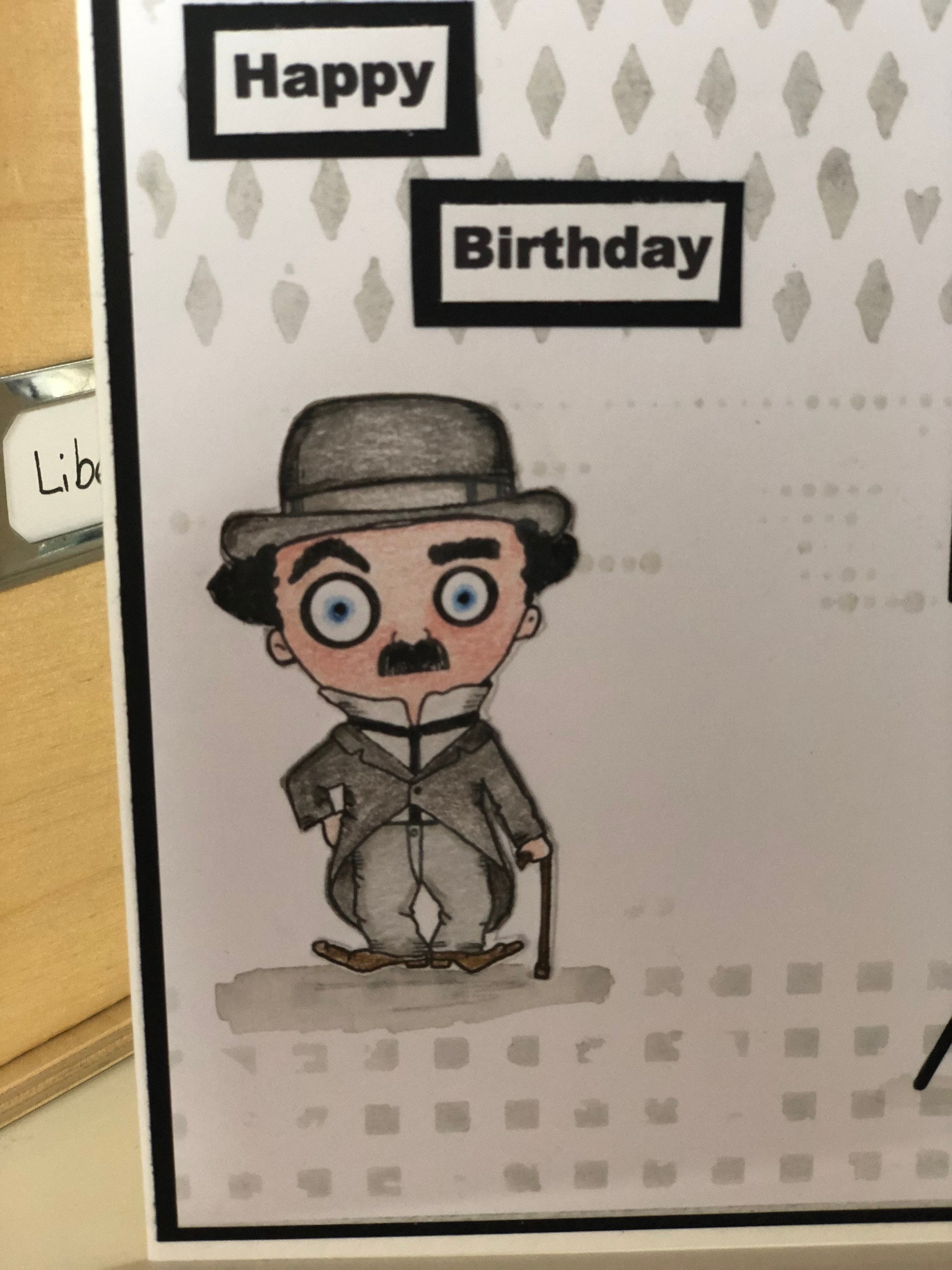 Charlie Chaplin birthday card, male birthday card,Silent movie card ...