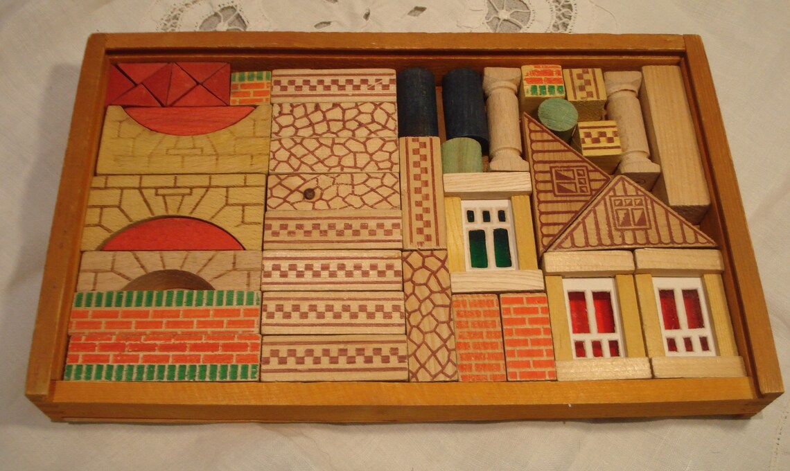 Vintage Wood Building Blocks - Etsy
