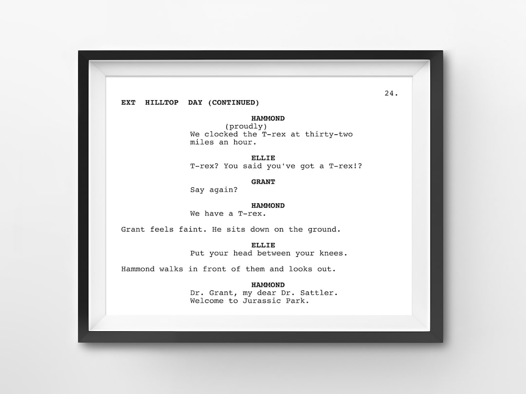 Jurassic Park Screenplay Scene (digital Download) - Print at Home ...