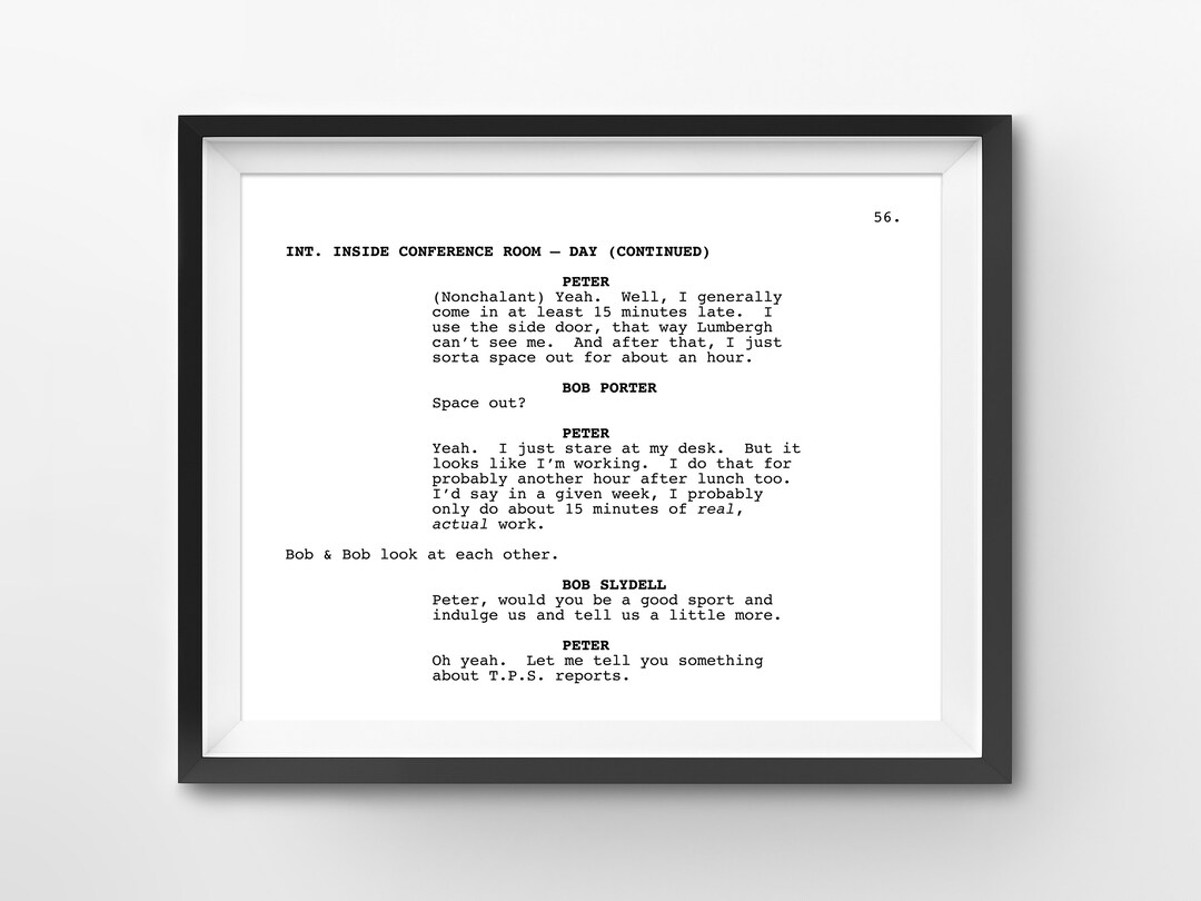 Office Space Screenplay Scene (8x10 Digital Download) - Print at Home ...