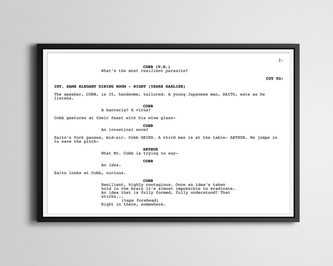Inception Screenplay Poster: Minimalist Film Art Print - Etsy