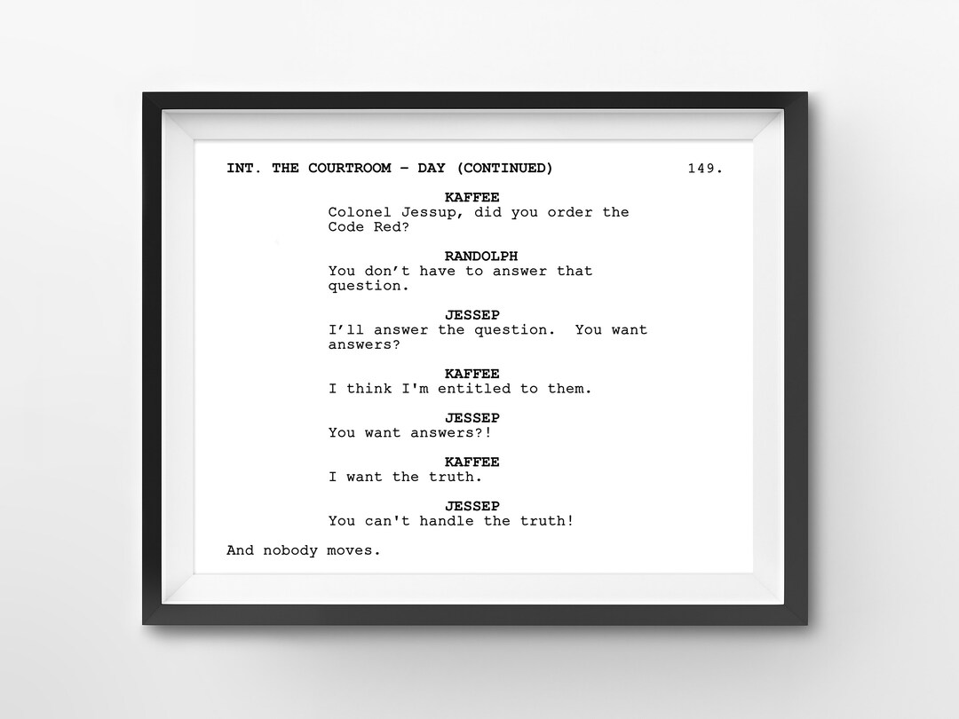A Few Good Men Script Print: Courtroom Scene, Jessup's Speech (8x10 ...