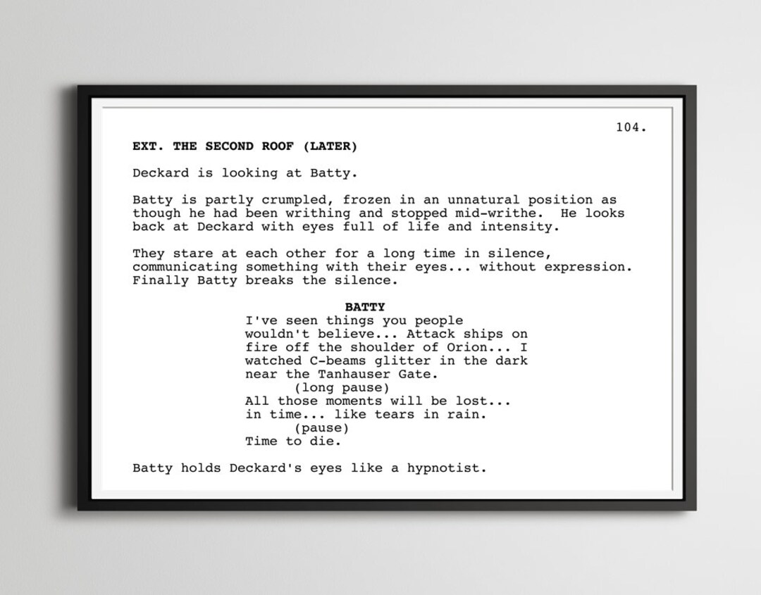 Blade Runner Screenplay Poster: Tears in Rain Scene - Etsy