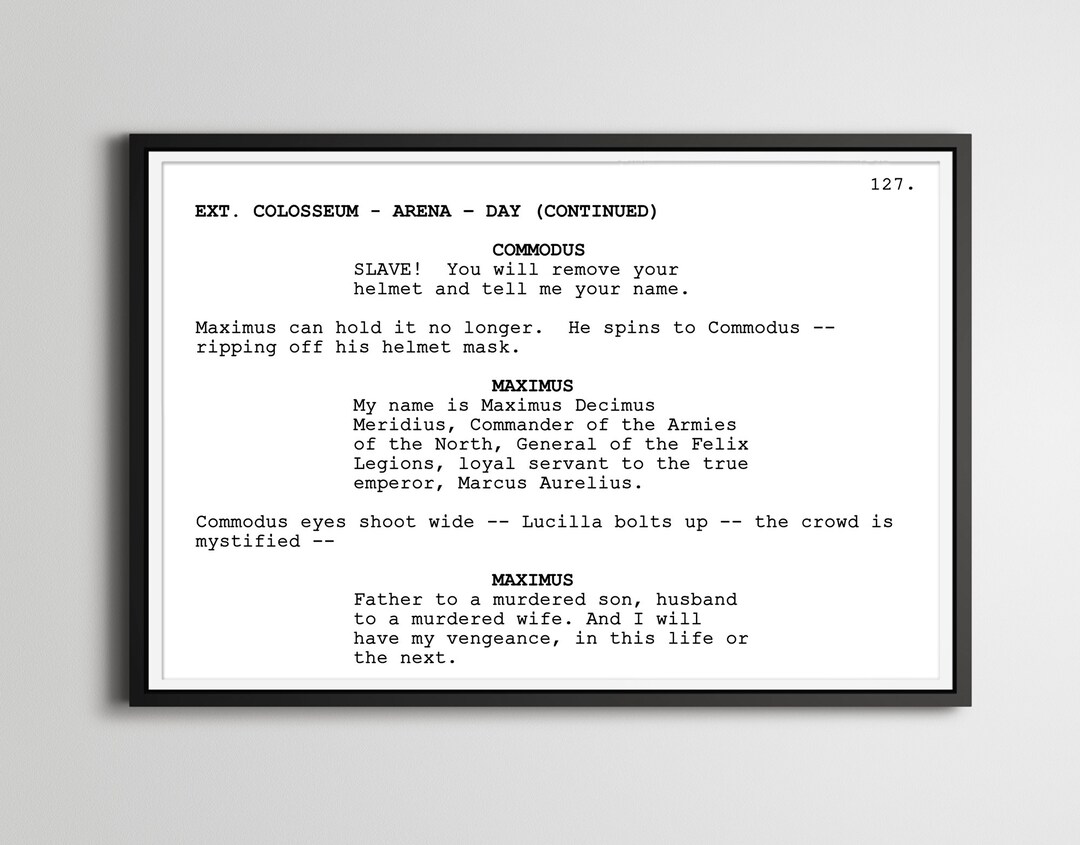 Gladiator Screenplay Movie Poster up to 24 X 36 Russell Crowe Maximus Commodus Rome Film Script ...