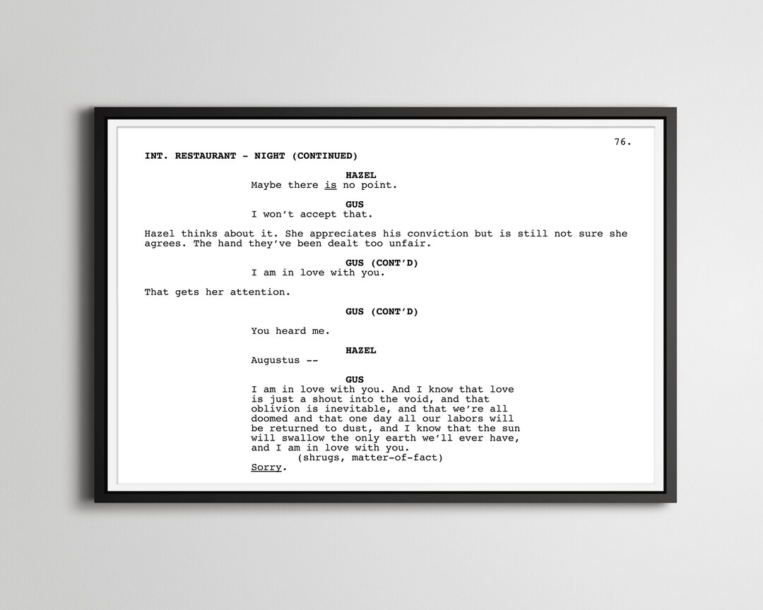 The Fault in Our Stars Script Poster: Memorable Scene - Etsy