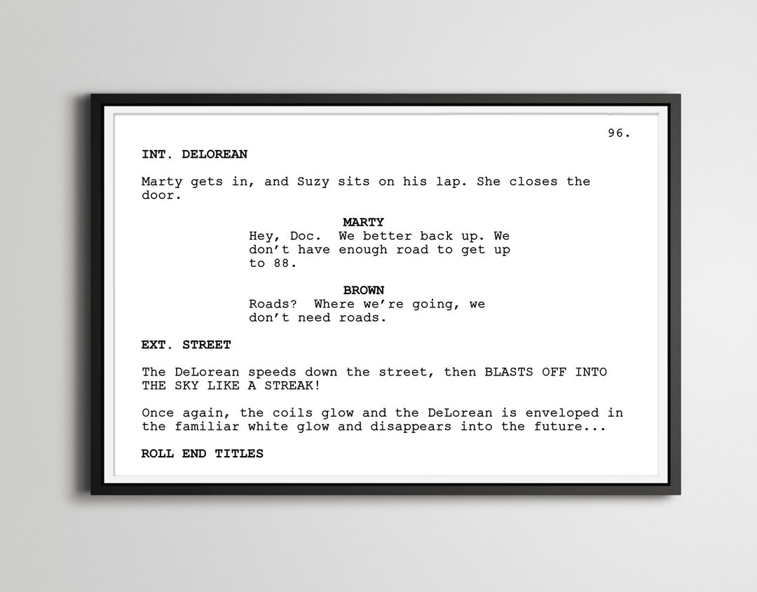 Back to the Future Screenplay Poster: Delorean Movie Art - Etsy