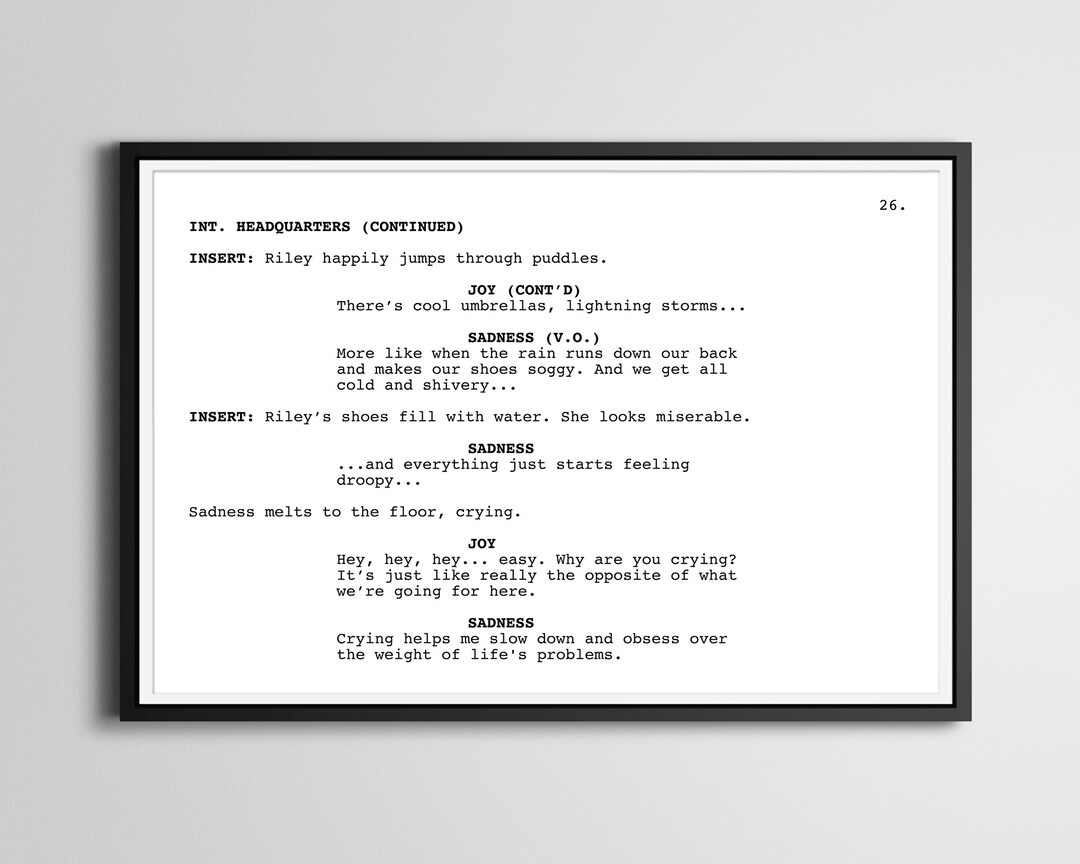 Scene From Inside Out - Screenplay Movie Poster (up to 24" X 36") - Art ...