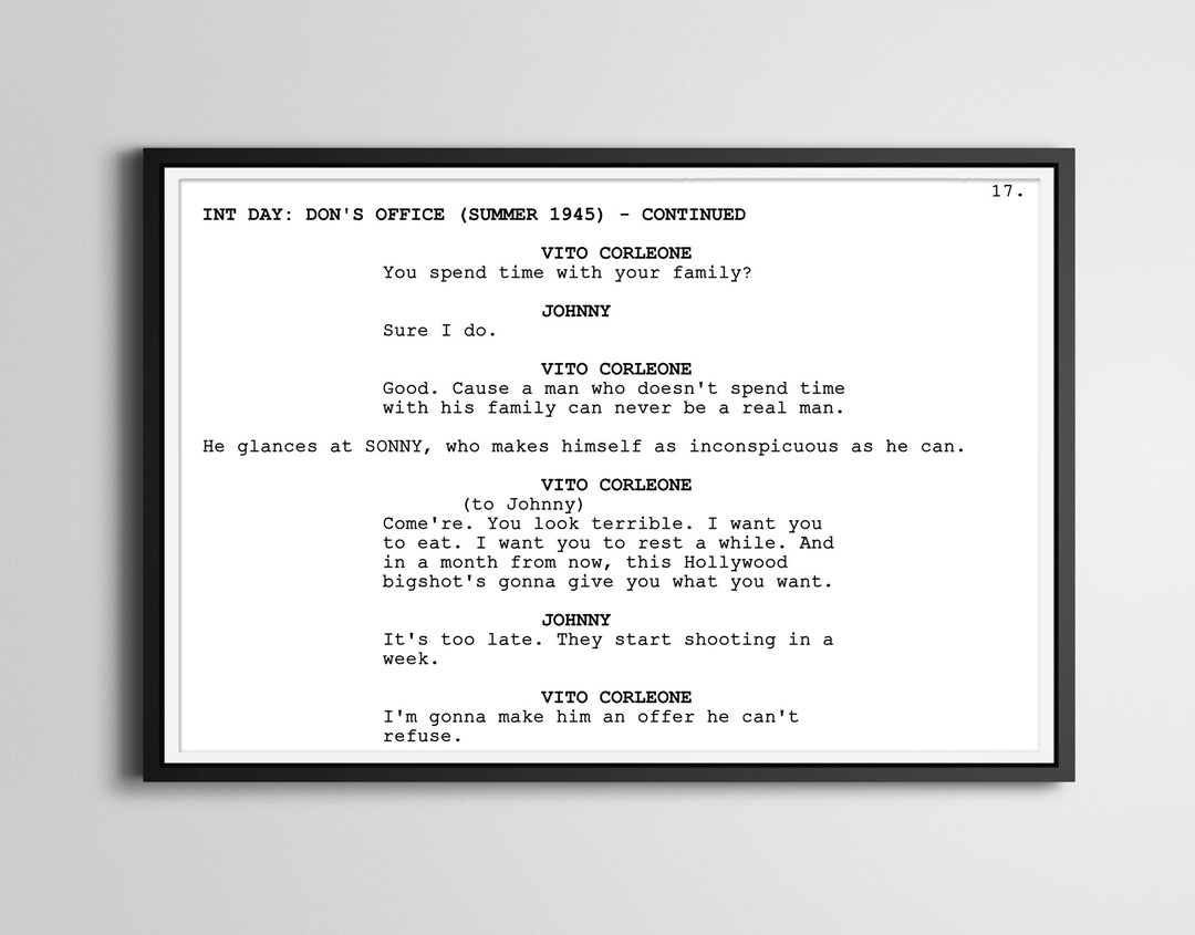 The Godfather Screenplay Poster: Iconic Movie Script Print - Etsy
