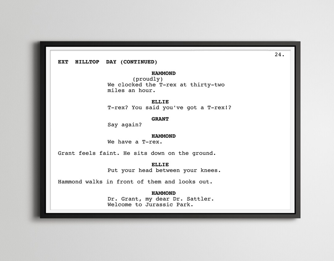 Jurassic Park - Screenplay Movie Poster (up to 24" X 36") - Welcome ...