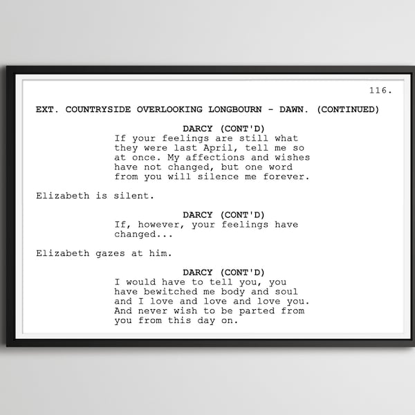 Pride and Prejudice Movie Script - Etsy