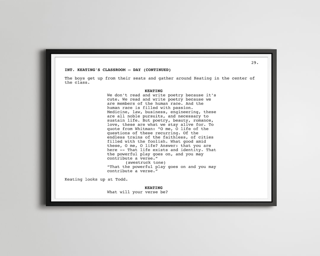 Dead Poets Society "verse" - Screenplay Movie Poster (up to 24" X 36 ...