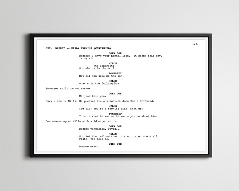 Seven Movie Script Poster: "what's in the Box" Scene - Etsy