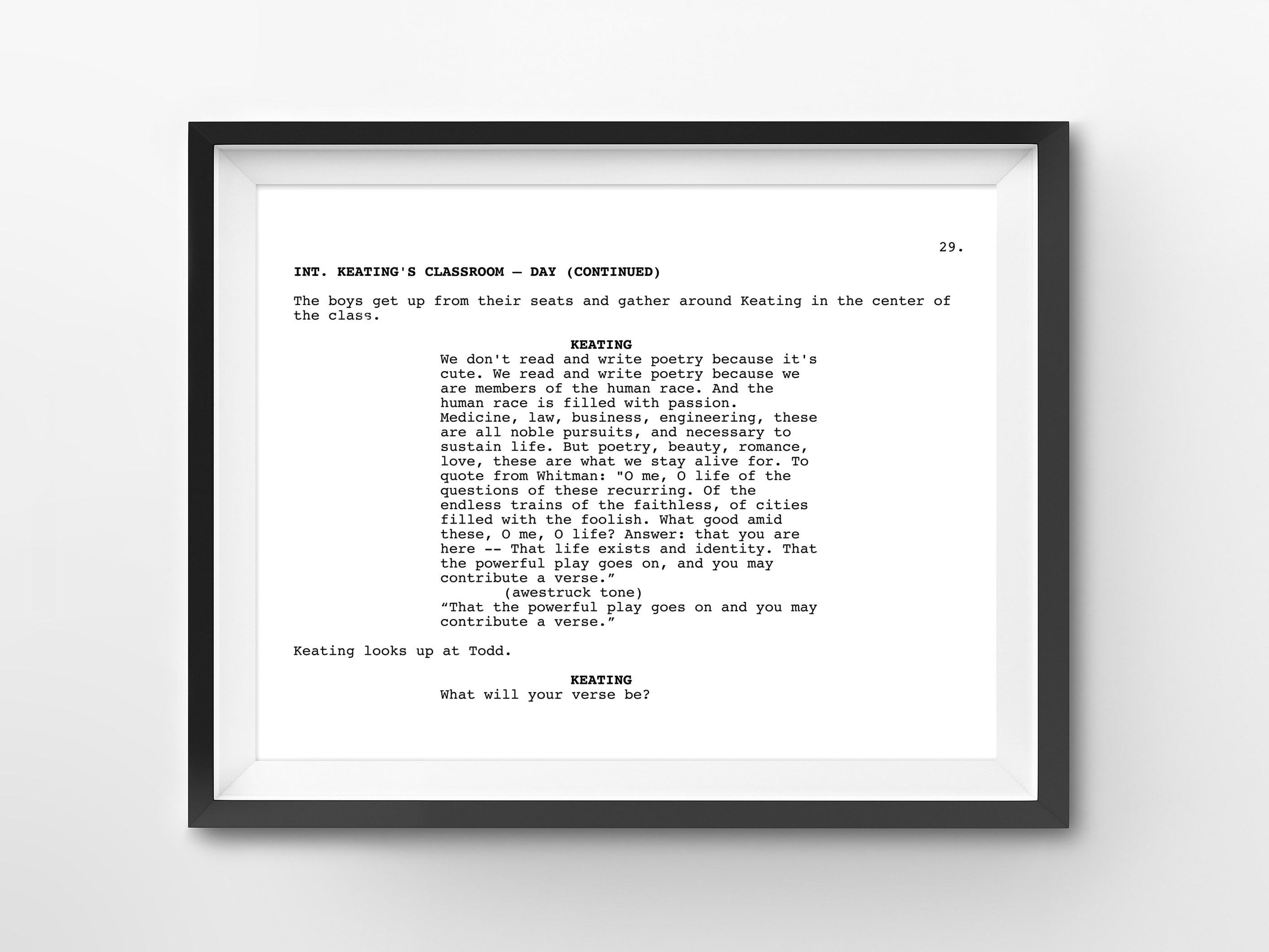 Dead Poets Society verse Screenplay 8x10 Digital Download Print at Home ...