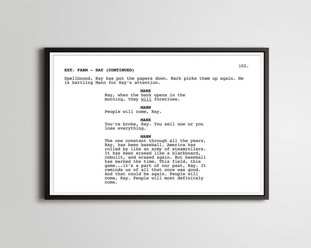 Field of Dreams Screenplay Poster: Kevin Costner, Ray Liotta - Etsy