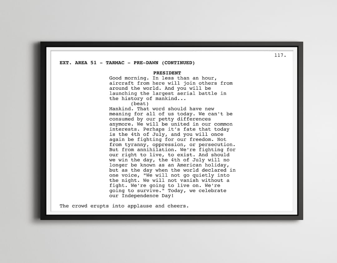 Independence Day - Screenplay Movie Poster (up to 24" X 36") - Aliens ...