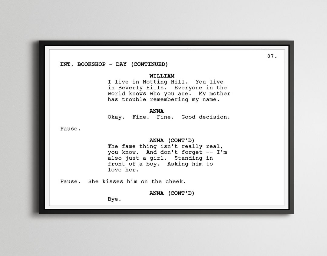 Notting Hill Script Poster: Romantic Movie Art - Etsy Canada