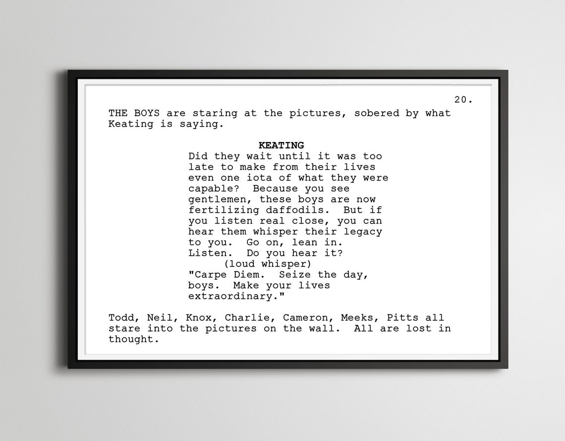 Dead Poets Society - Screenplay Movie Poster (up to 24" X 36") - Robin ...