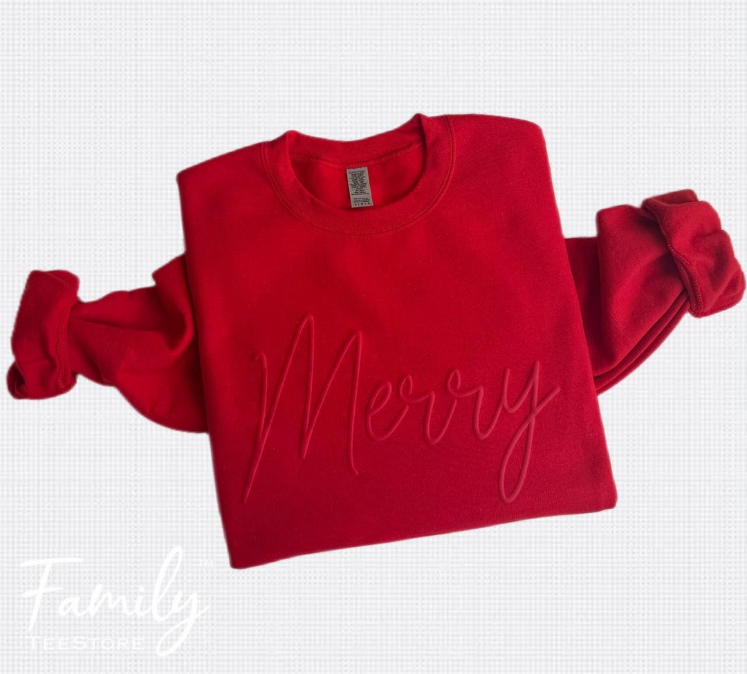 Merry Sweatshirt, Embossed Christmas Sweatshirt, Puff Print Christmas ...