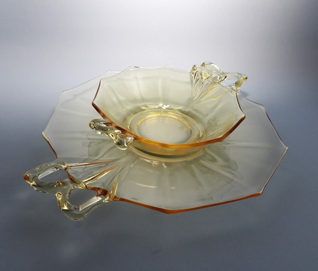 Fostoria Glass Co. "fairfax" Topaz Color Cake Plate and Bowl - Etsy