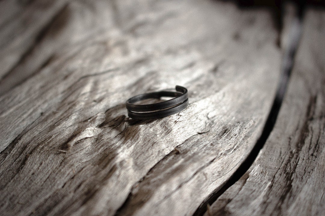 Minimal Iron Ring, Simple Black Ring, Handmade Adjustable Ring, Plain ...