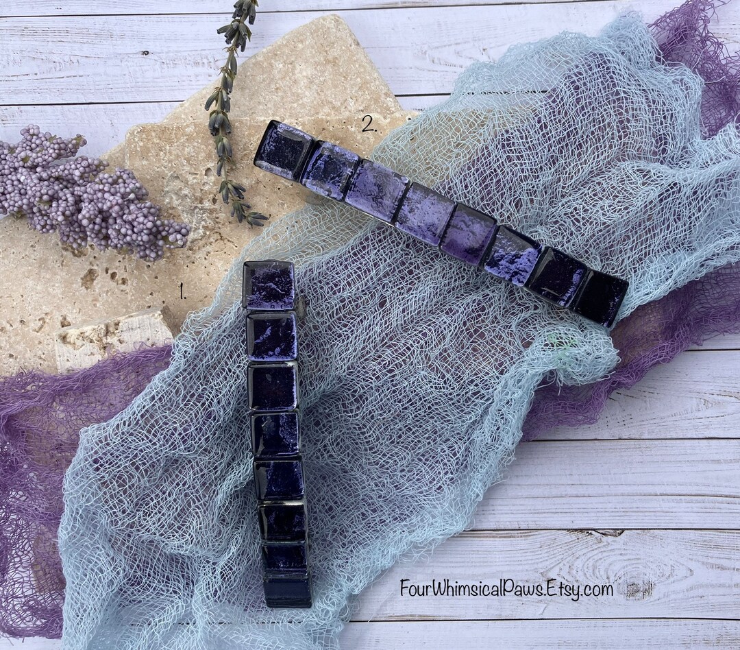 French Barrette, Foil Backed Glass Tile, Indigo, Purple, Blue, Handmade ...