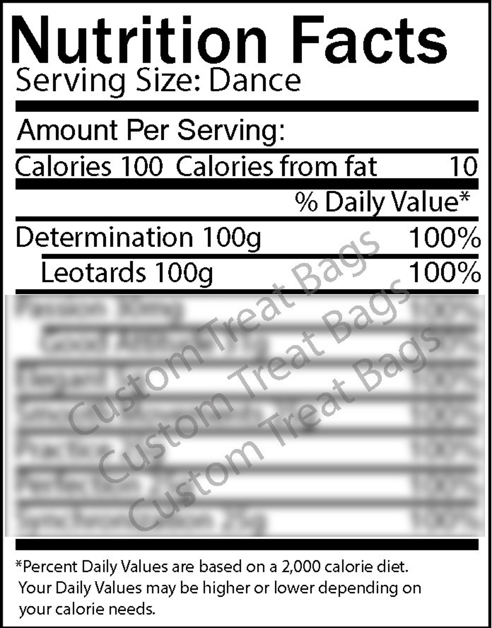 Dance Nutrition Facts Label: for Custom Chip /treat Bags - Etsy Norway