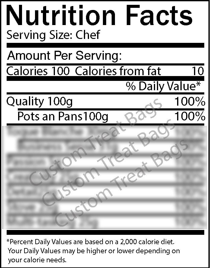 Chef Nutrition Facts Label: for Custom Chip /treat Bags /candy Bar ...