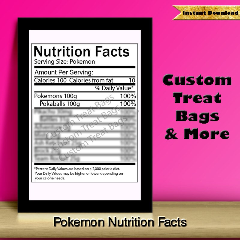 Pokemon Nutrition Facts Label: for Custom Chip /treat Bags /candy Bar ...