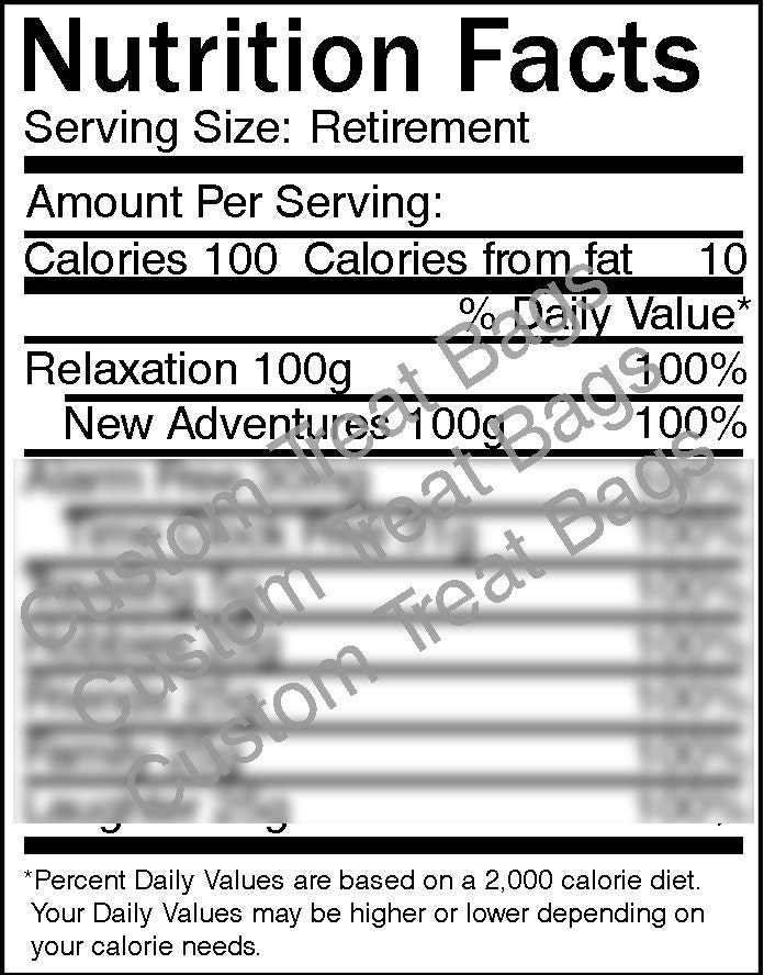 Retirement Nutrition Facts Label: for Custom Chip /treat Bags /candy ...