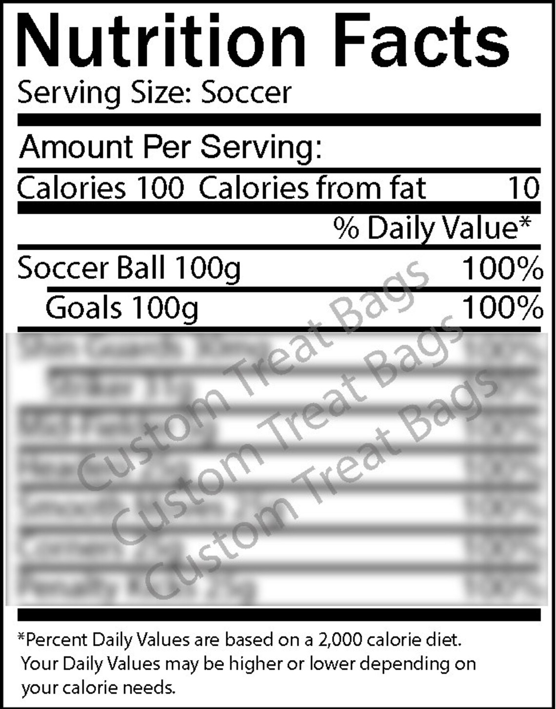 Soccer Nutrition Facts Label: for Custom Chip /treat Bags /candy Bar ...