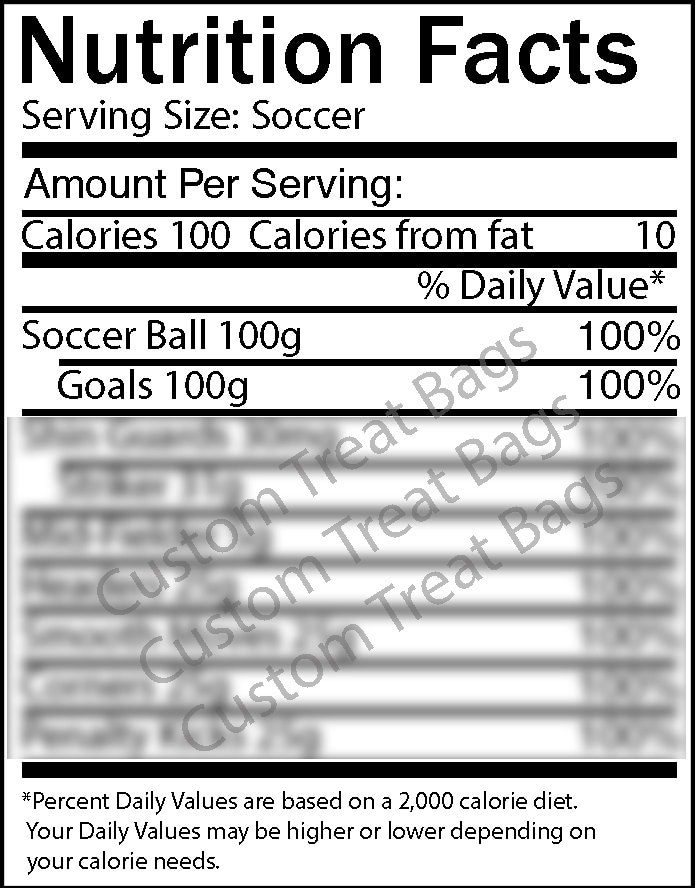 Soccer Nutrition Facts Label: for Custom Chip /treat Bags /candy Bar ...