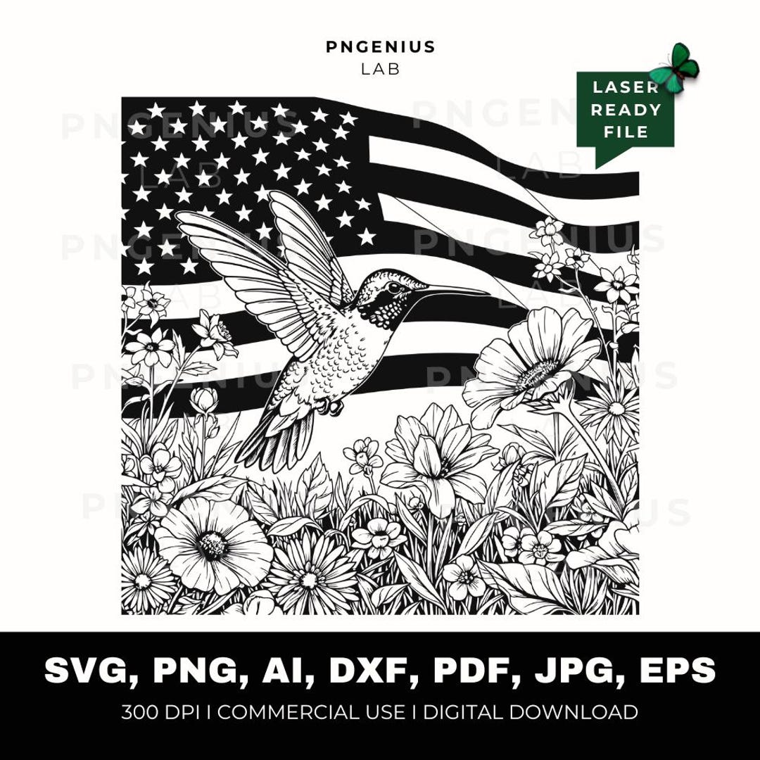 Colibri With USA Flag PNG, SVG, Ai, Patriotic American Colibri Laser ...