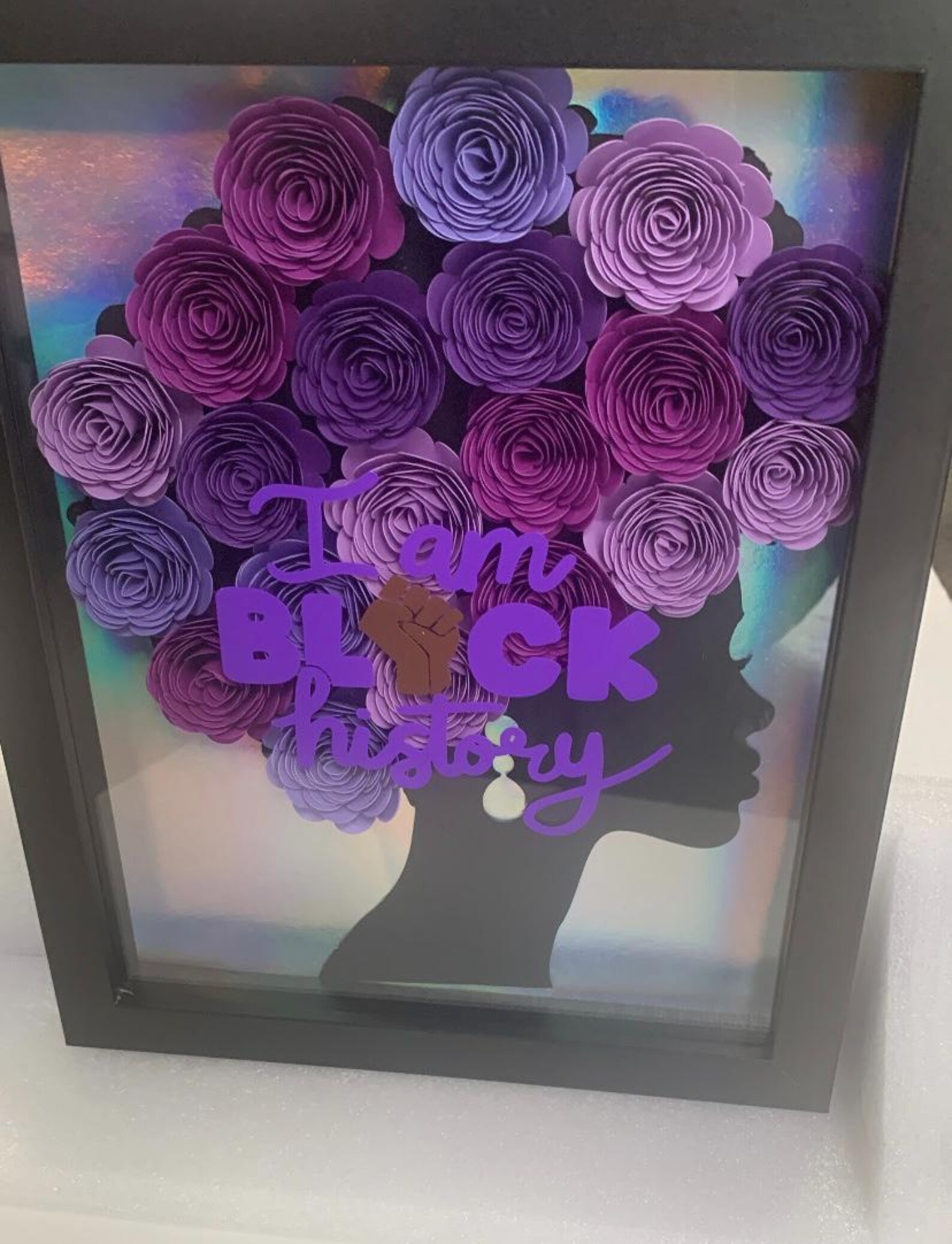 Afro Hair Hand Rolled Flowers Afro Queen Shadow Box Wall Frame | Purple ...