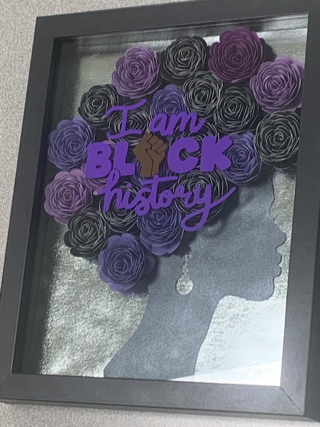 Afro Hair Hand Rolled Flowers Afro Queen Shadow Box Wall Frame | Purple ...