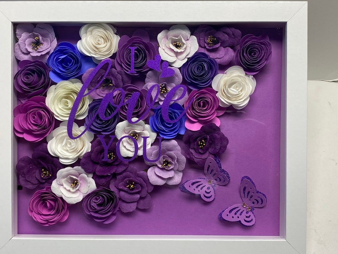 I Love You Shadow Box, Mother's Day Floral Shadow Box, Purple and White ...