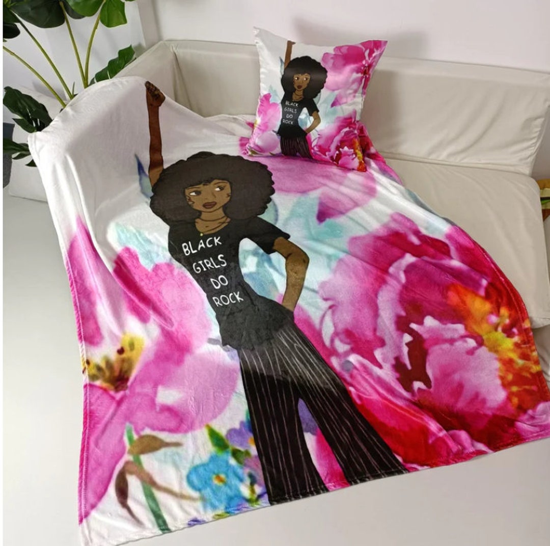 3 Piece Set Black Girls Do Rock Throw Blanket, Pillowcase, Sleeping Eye ...