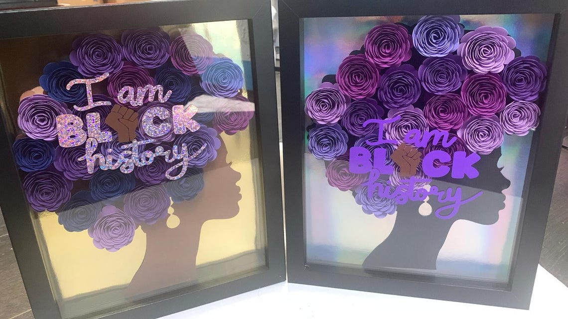 Afro Hair Hand Rolled Flowers Afro Queen Shadow Box Wall Frame | Purple ...
