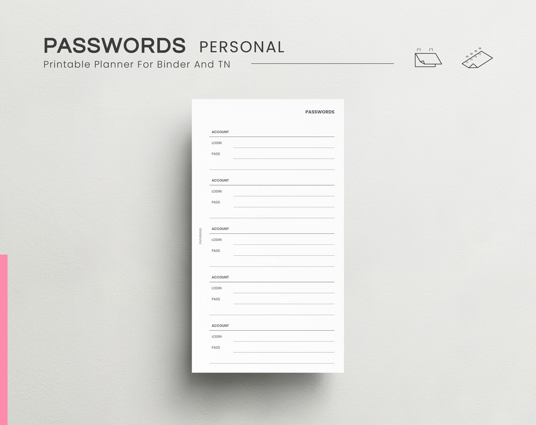 Passwords Personal Planner Insert, Password Tracker List, Password ...