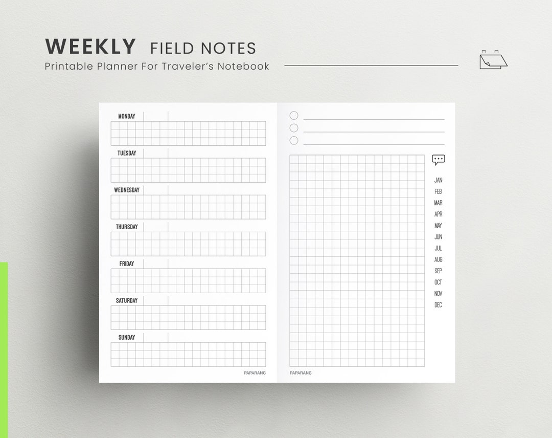 Weekly Field Notes TN Planner Insert, Undated Week, Weekly Journal ...