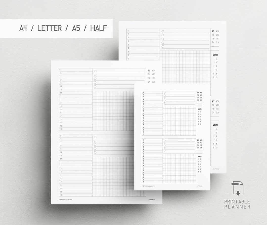 2 Days on 1 Page |A4, Letter, A5 and Half Size| Printable Daily ...