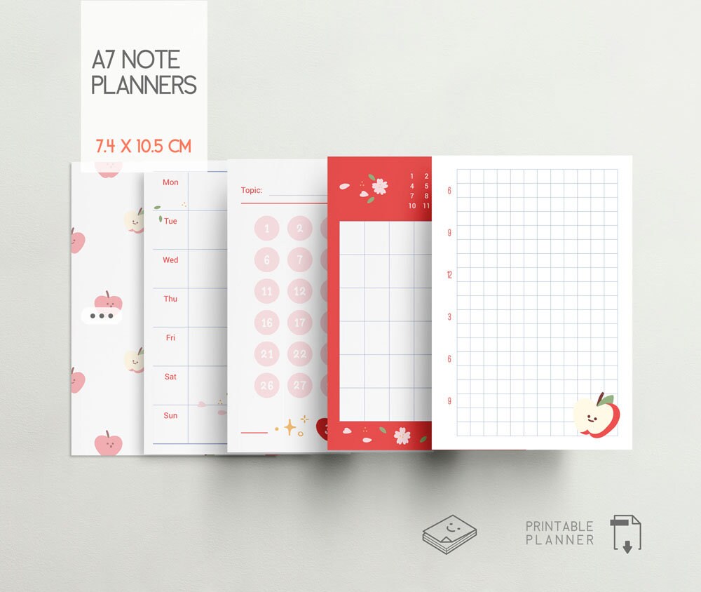 NOTE PLANNER - A7 Cute Apple Note Sheets - Daily, Monthly, Weekly, To ...