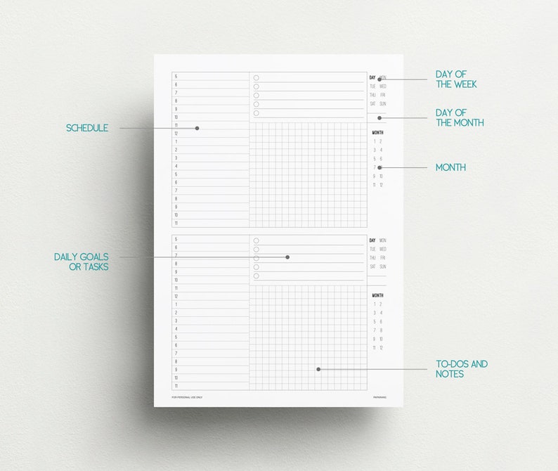 2 Days on 1 Page |A4, Letter, A5 and Half Size| Printable Daily ...