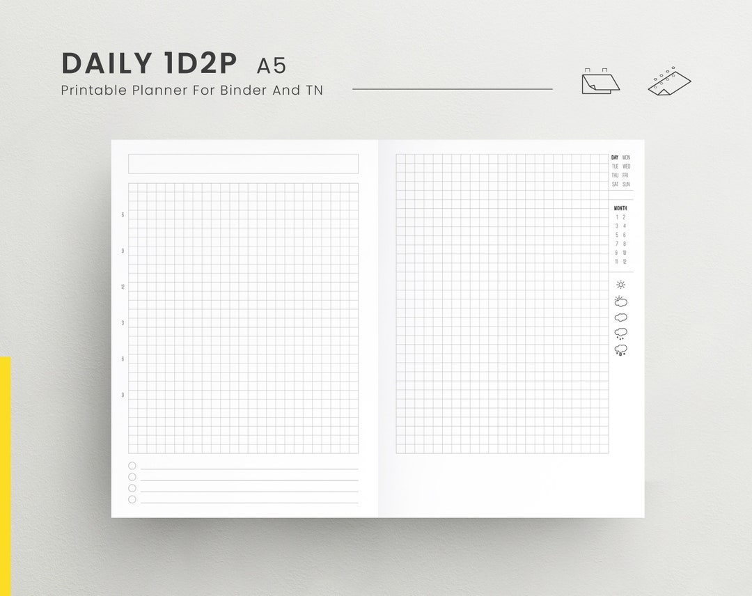 1 Day on 2 Pages A5 Planner Insert, Daily Journaling Pages, Hourly ...