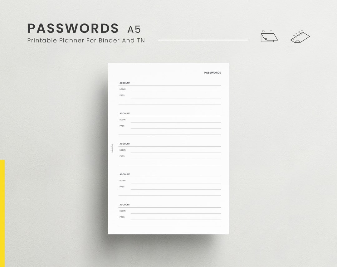 Passwords A5 Planner Insert, Password Tracker List, Password Organizer ...