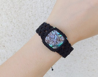 Stone and Shell Cuff Bracelet 2 Hole Stone and Black Shell - Etsy